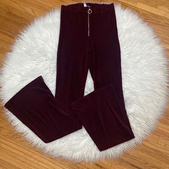 Topshop | Pants & Jumpsuits | Topshop Maroon Velour High Waisted Flare ...